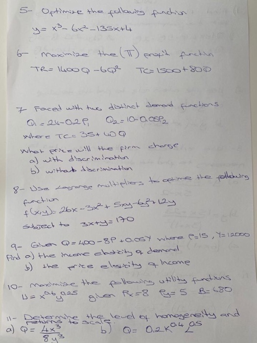Solved 5- Optimize the following function y=x²-6x²_135x+4 | Chegg.com