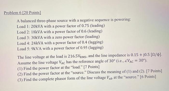 Solved A balanced three-phase source with a negative | Chegg.com
