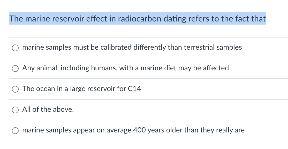 Solved The marine reservoir effect in radiocarbon dating | Chegg.com