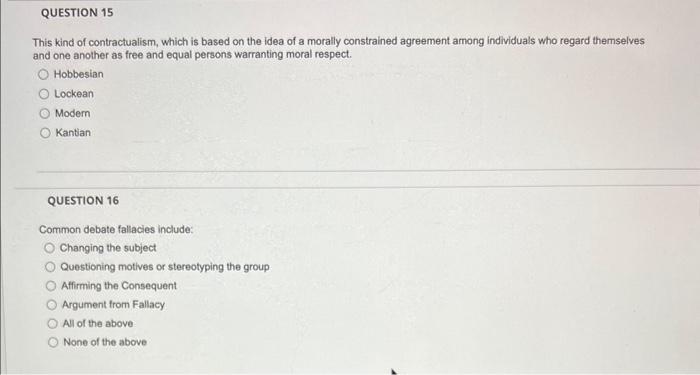 Solved This kind of contractualism, which is based on the | Chegg.com