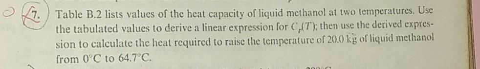 Solved Table B.2 lists values of the heat capacity of liquid | Chegg.com