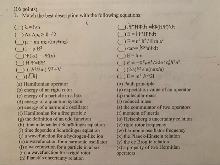 Solved (16 points) 1. Match the best description with the | Chegg.com