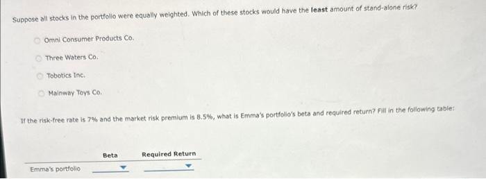 Solved Emma holds a $5,000 portfolio that consists of four | Chegg.com