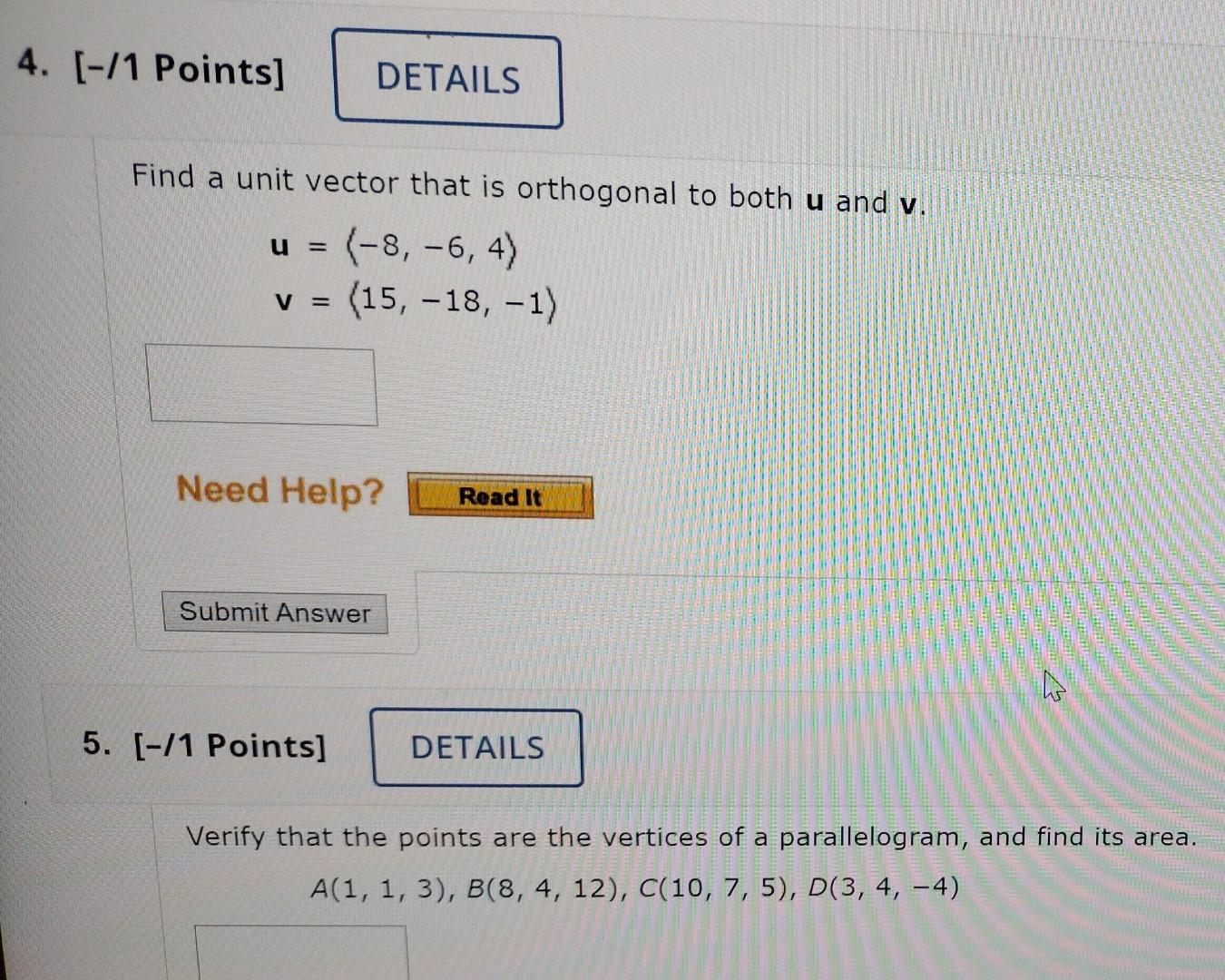 Solved 4. [-/1 Points ] Find a unit vector that is | Chegg.com