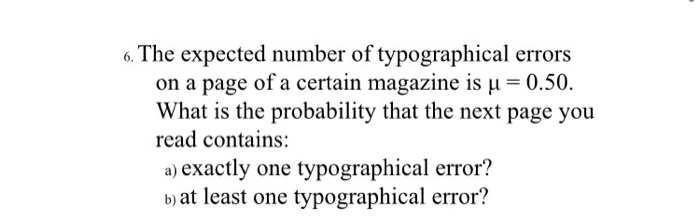 Solved . The expected number of typographical errors on a | Chegg.com