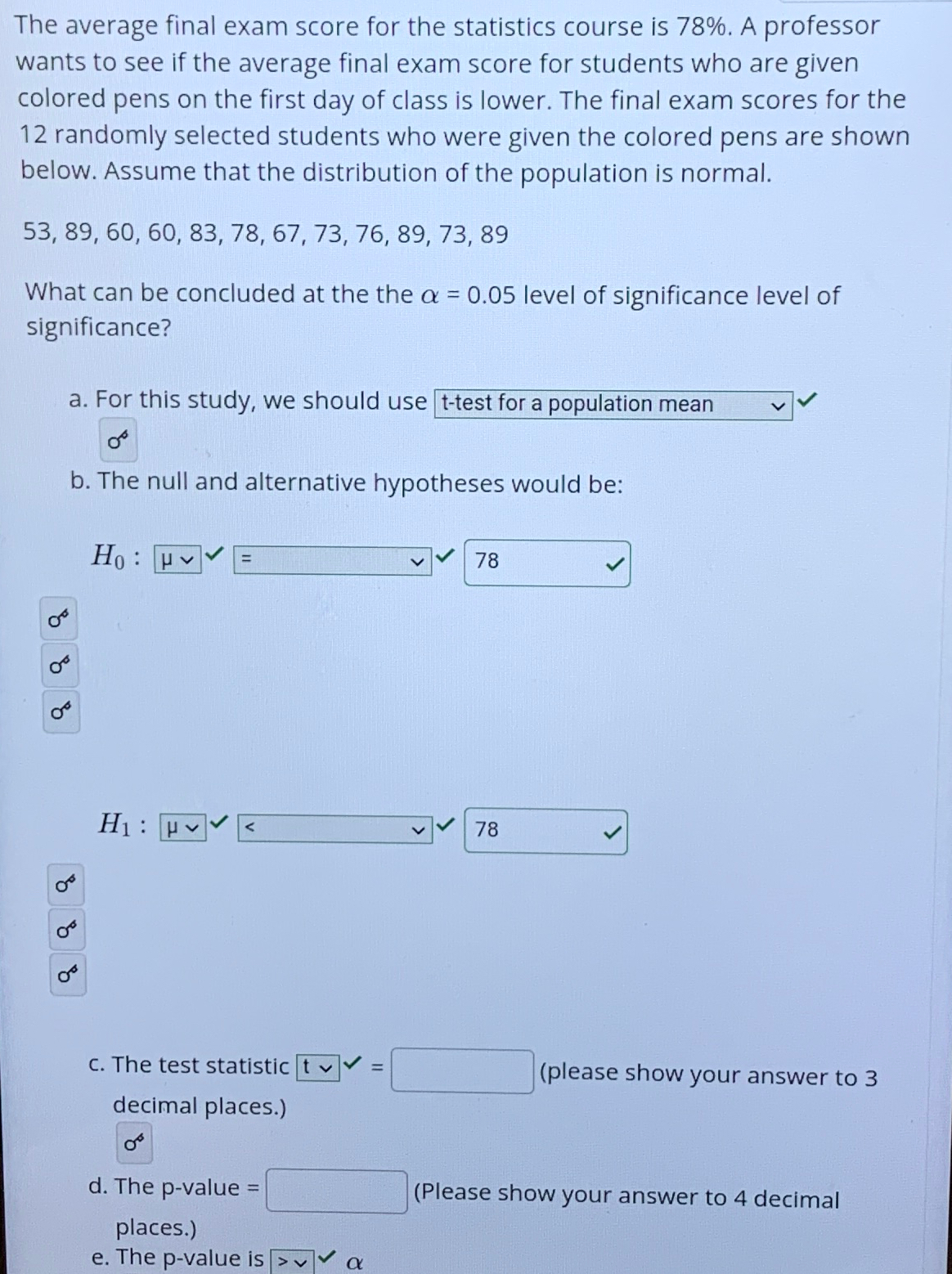 Solved The average final exam score for the statistics | Chegg.com