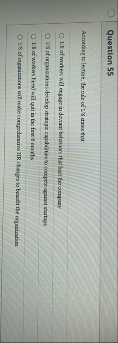 Solved Question 55According to lecture, the rule of 18 | Chegg.com