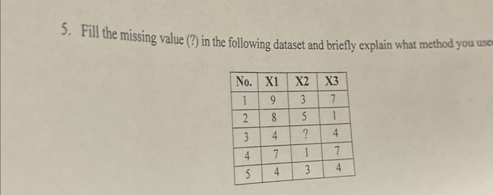 Solved Fill the missing value (?) ﻿in the following dataset | Chegg.com