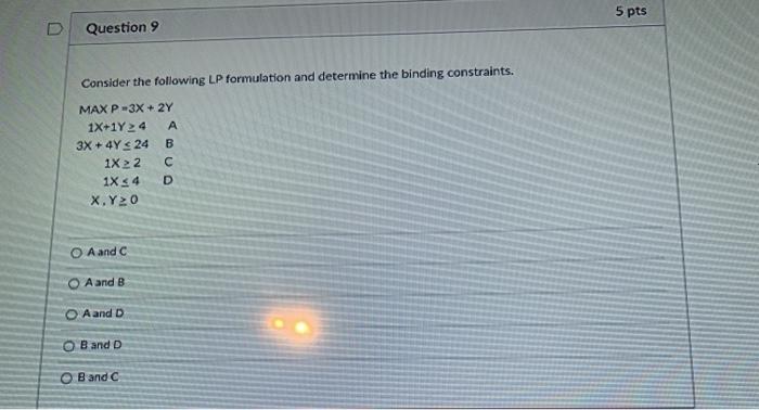 Solved 5 pts U Question 9 Consider the following LP | Chegg.com