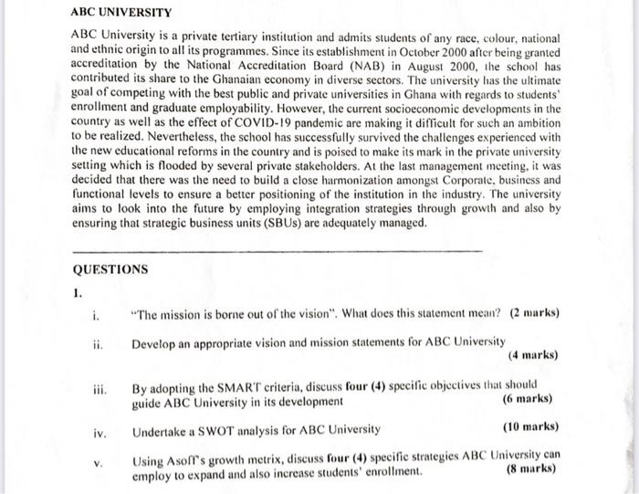 Solved ABC University is a private tertiary institution and | Chegg.com