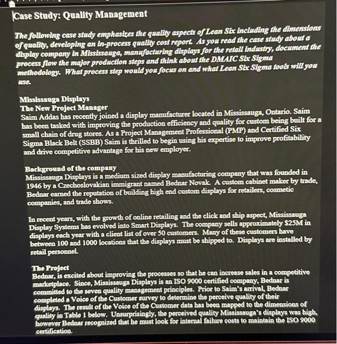 Solved Case Study: Quality Management The following case | Chegg.com