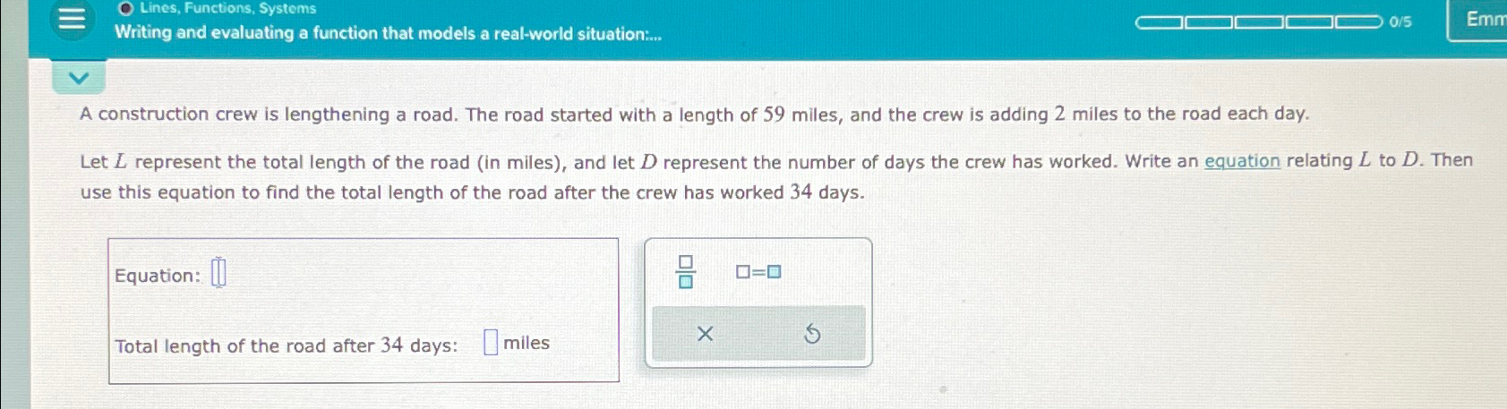 Solved Lines, Functions, SystemsWriting and evaluating a | Chegg.com