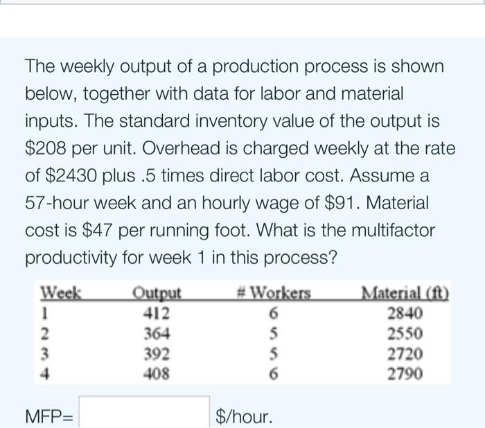 Solved The weekly output of a production process is shown | Chegg.com