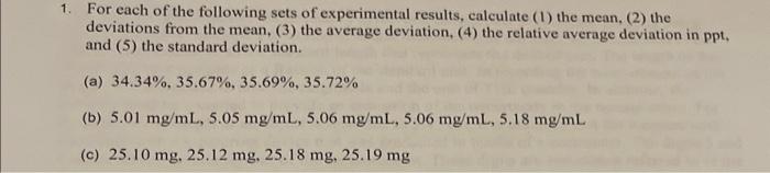 1. For each of the following sets of experimental | Chegg.com