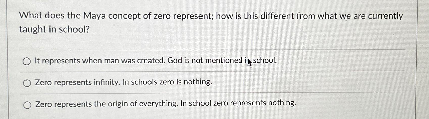 Solved What does the Maya concept of zero represent; how is | Chegg.com