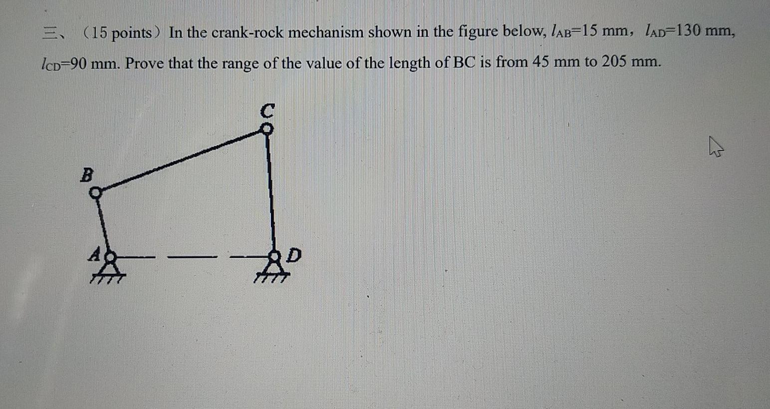 Solved (15 points) In the crank-rock mechanism shown in the | Chegg.com
