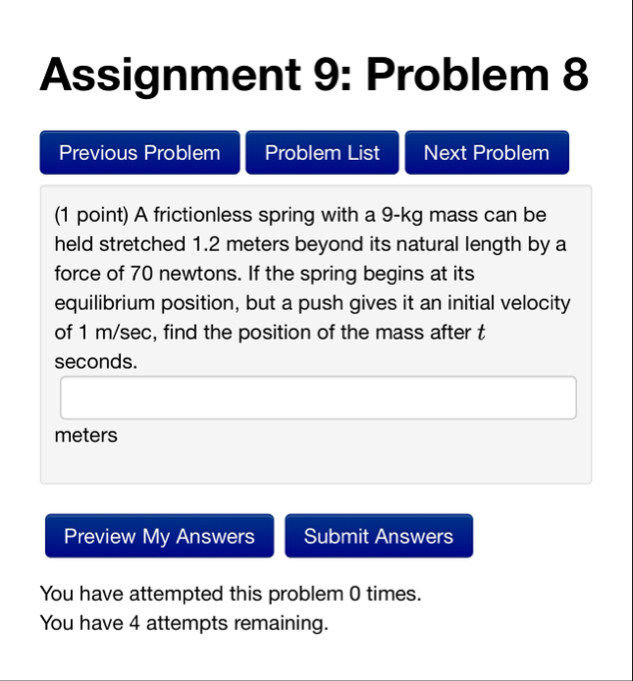 Solved Assignment 9: Problem 8(1 ﻿point) ﻿A frictionless | Chegg.com