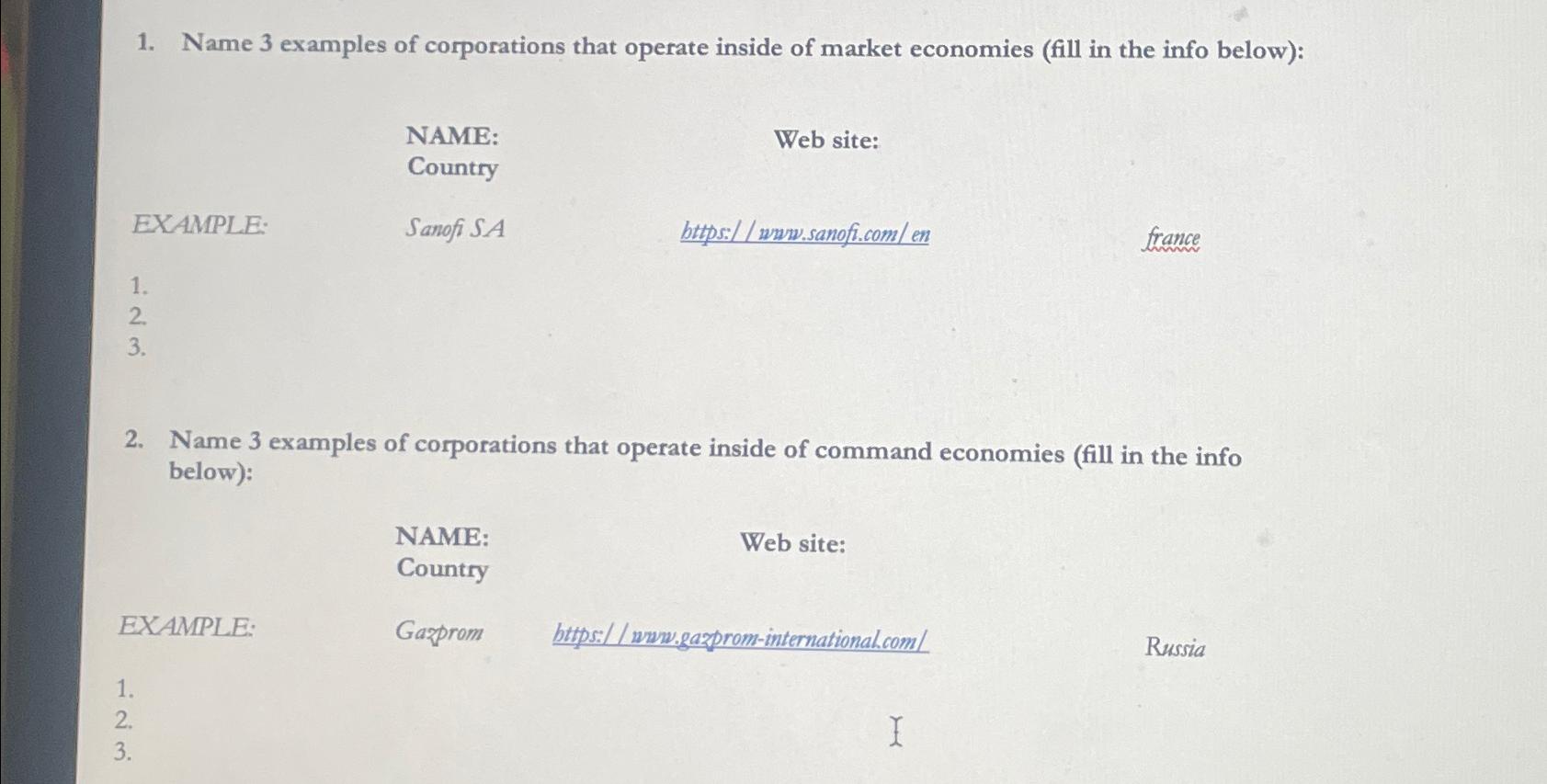 Solved Name 3 ﻿examples of corporations that operate inside | Chegg.com