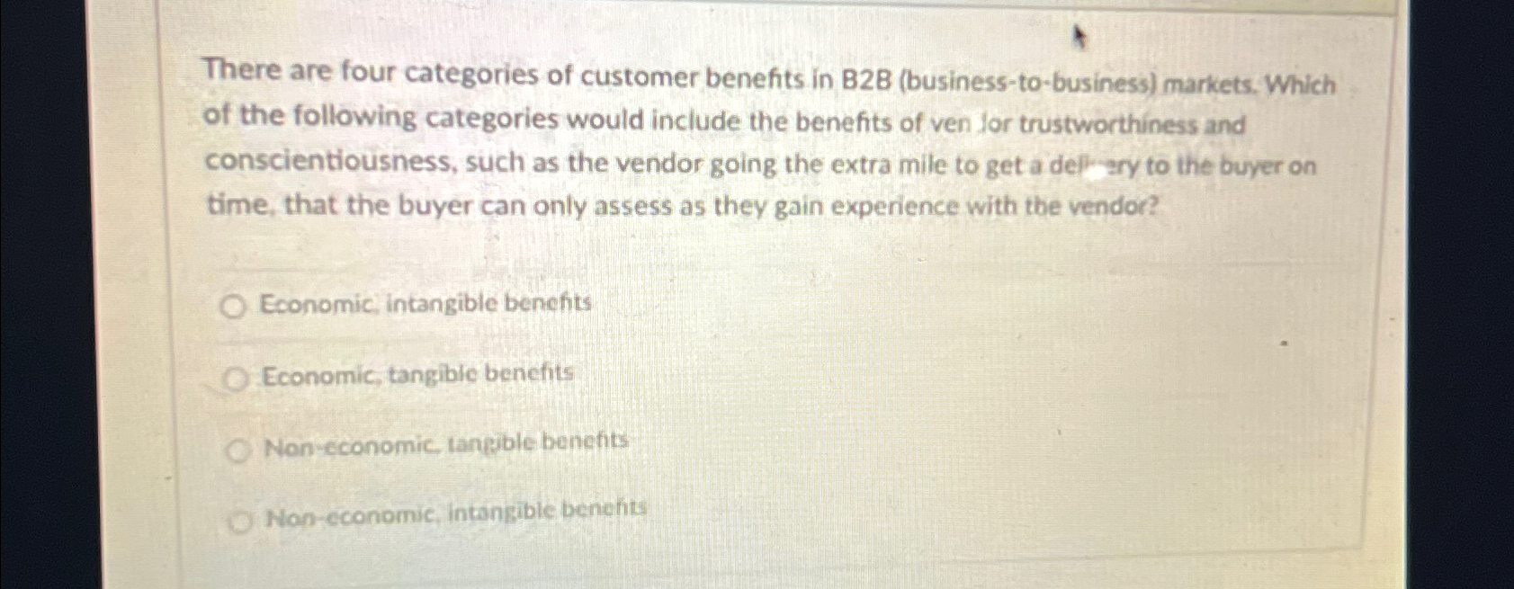 Solved There are four categories of customer benefits in | Chegg.com