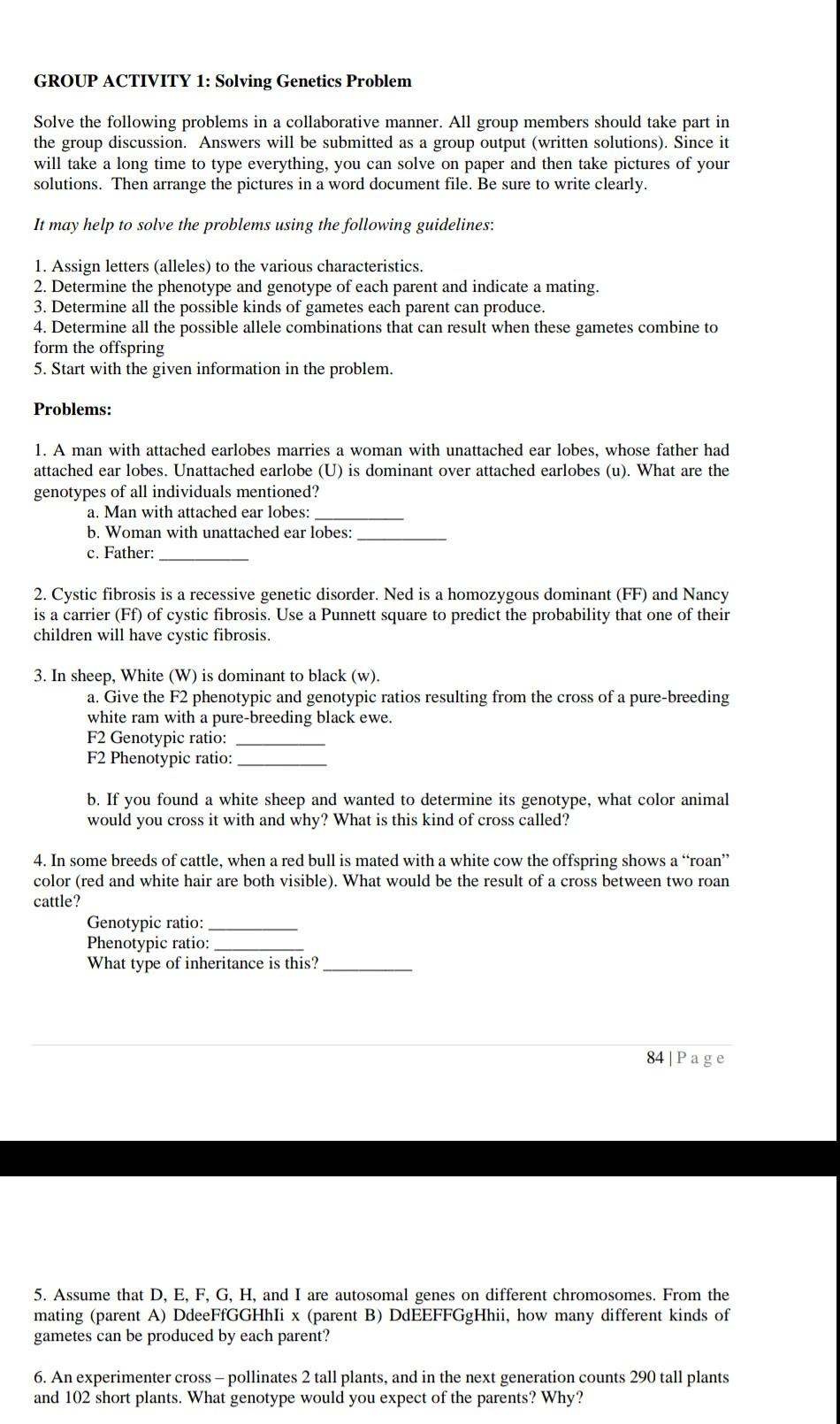 Solved GROUP ACTIVITY 1: Solving Genetics Problem Solve the | Chegg.com
