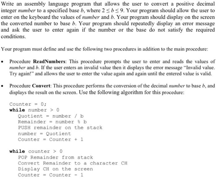 Solved Write an assembly language program that allows the | Chegg.com