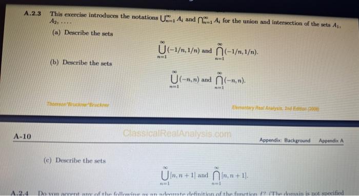 Solved .2.3 This exercise introduces the notations ⋃n=1∞Ai | Chegg.com