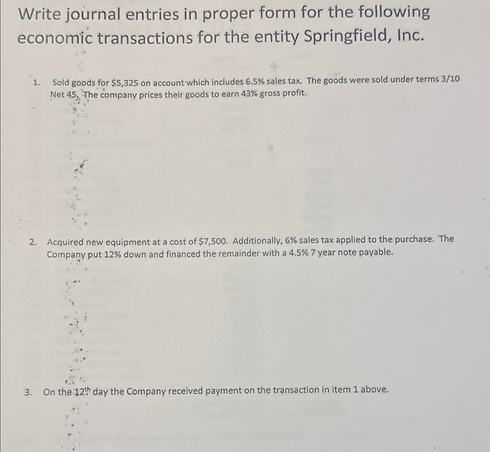 Solved Write journal entries in proper form for the | Chegg.com