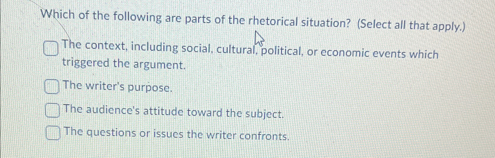 Solved Which of the following are parts of the rhetorical | Chegg.com