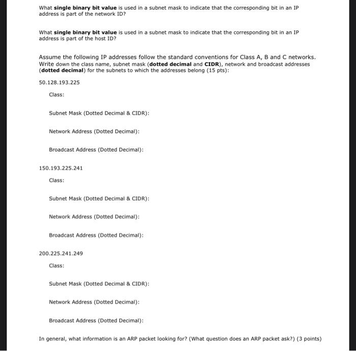 Solved What single binary bit value is used in a subnet mask | Chegg.com