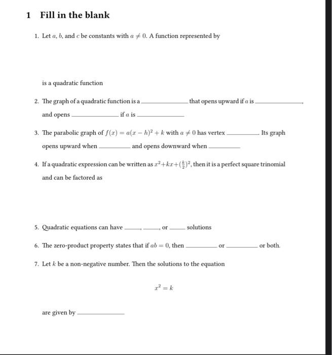 Solved 1. Let a,b, and c be constants with a =0. A function | Chegg.com