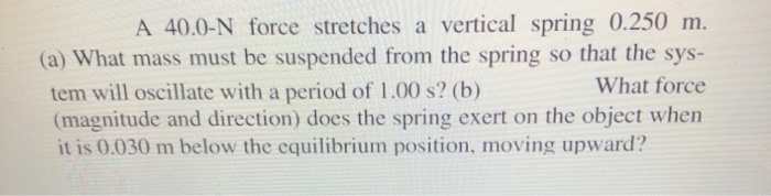 Solved A 40.0-N force stretches a vertical spring 0.250 m. | Chegg.com