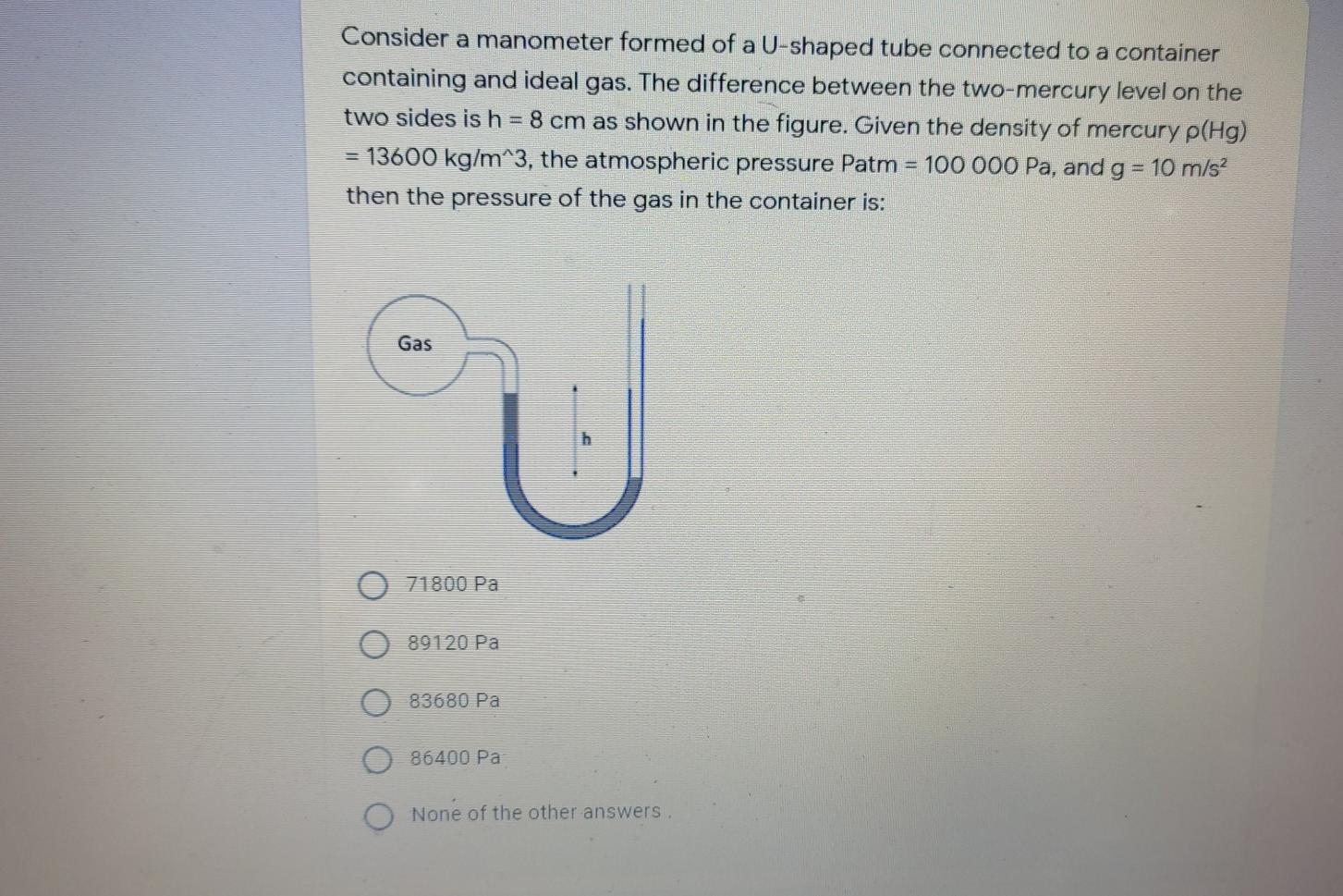 Solved Consider a manometer formed of a U-shaped tube | Chegg.com