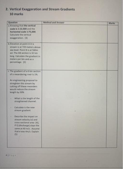 Solved 2. Vertical Exaggeration and Stream Gradients 10 | Chegg.com