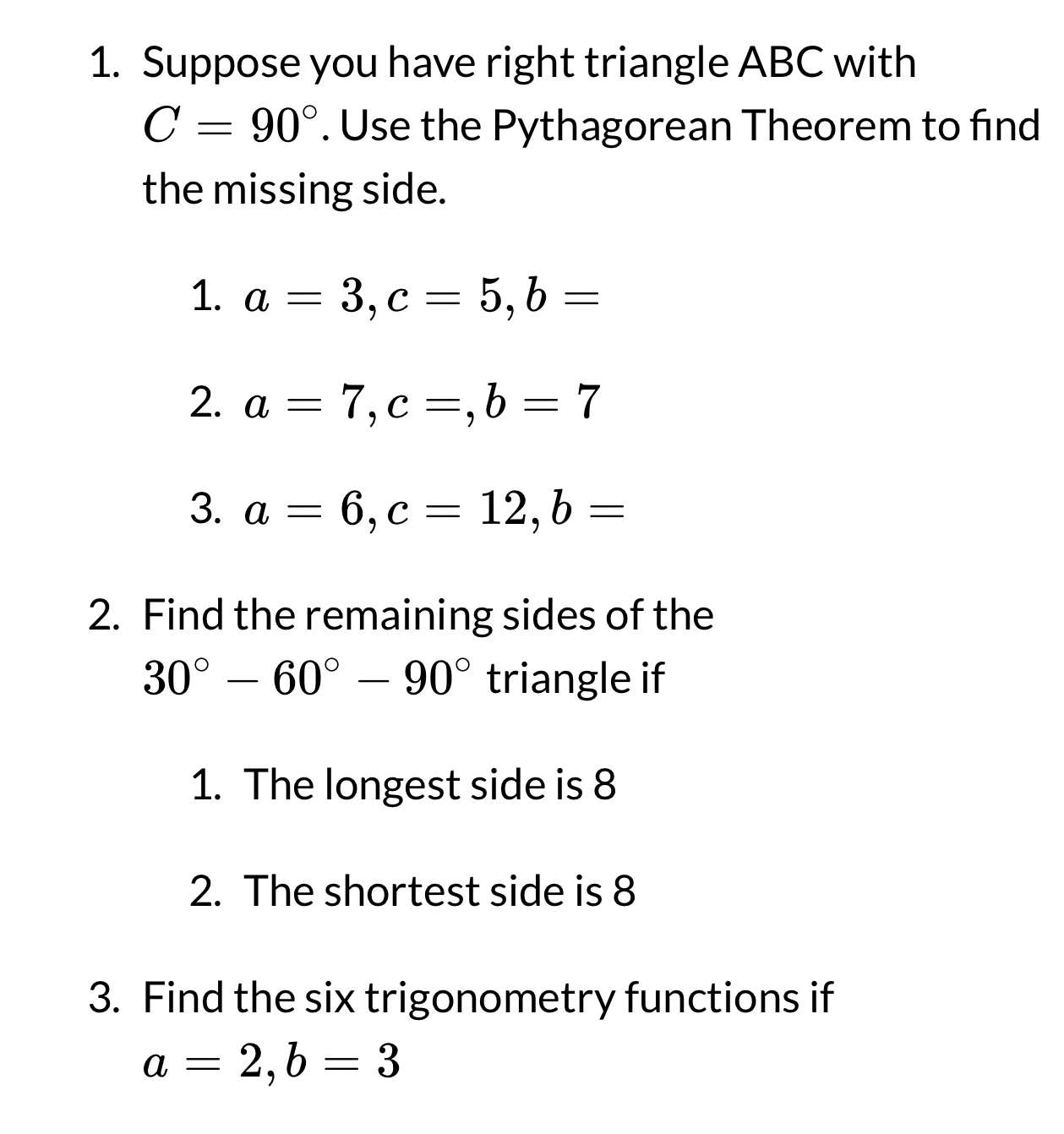 Solved Suppose you have right triangle ABC with C=90°. ﻿Use | Chegg.com