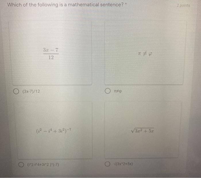 Solved Which of the following is a mathematical sentence? 2 | Chegg.com