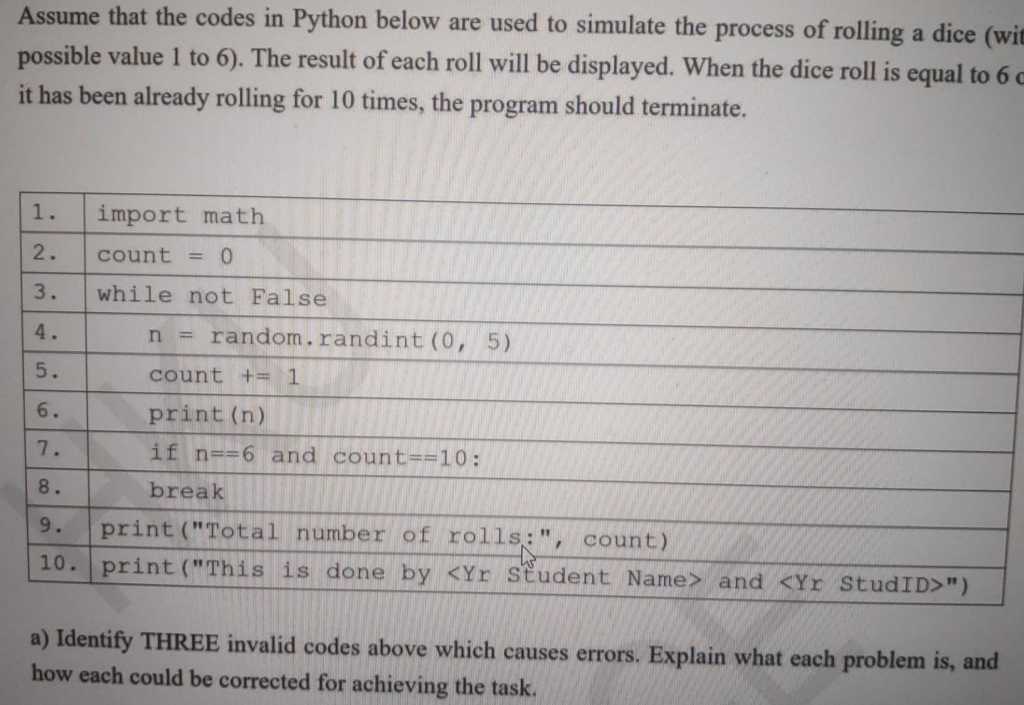 Solved Assume that the codes in Python below are used to | Chegg.com
