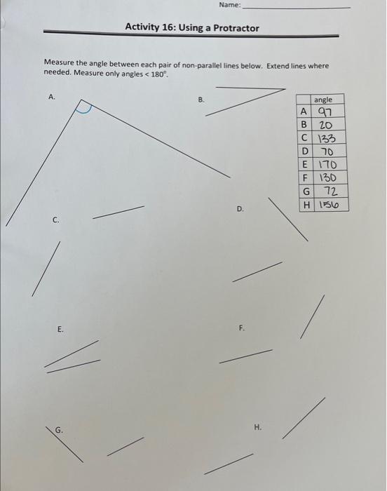 Solved Name: Activity 16: Using a Protractor Measure the | Chegg.com
