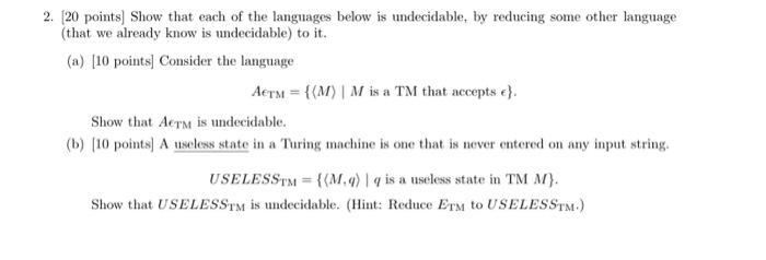 [20 points] Show that each of the languages below is | Chegg.com