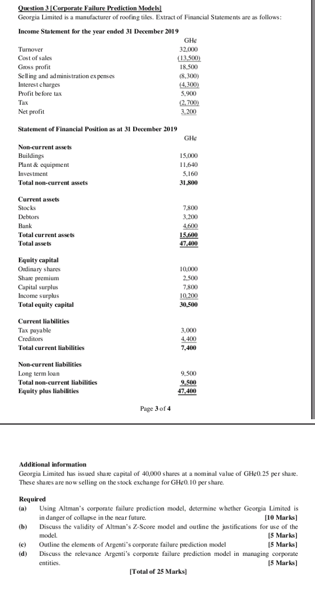 Question 3 Corporate Failure Prediction Models) | Chegg.com