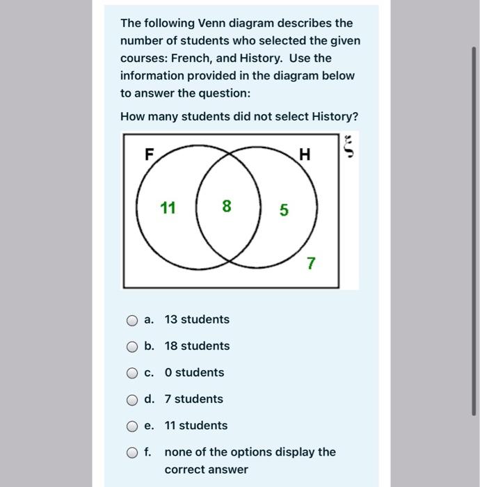 Solved The following Venn diagram describes the number of | Chegg.com