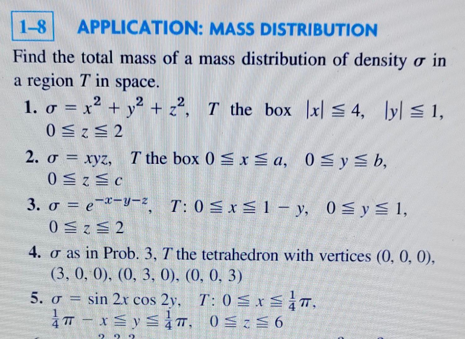 Solved APPLICATION: MASS DISTRIBUTION Find the total mass of | Chegg.com