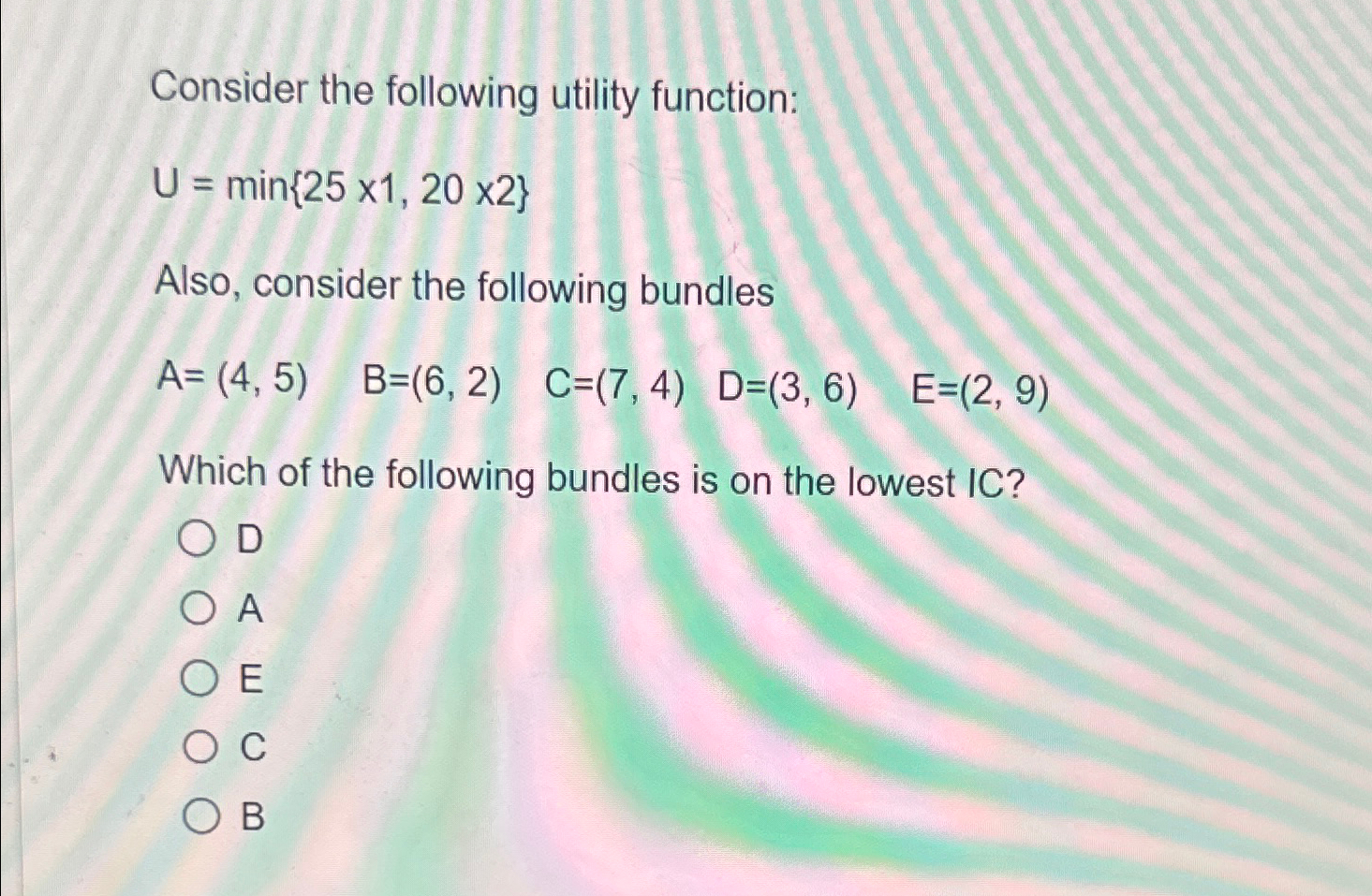 Solved Consider the following utility | Chegg.com