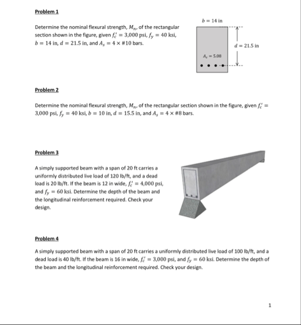 Problem 1Determine the nominal flexural strength, Mn, | Chegg.com