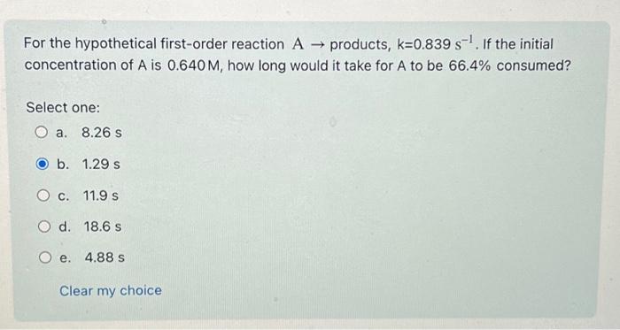 Solved For the hypothetical first-order reaction A→ | Chegg.com