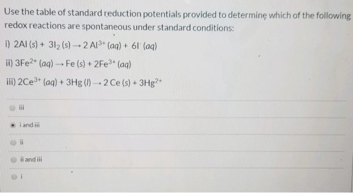 Solved Use the table of standard reduction potentials | Chegg.com