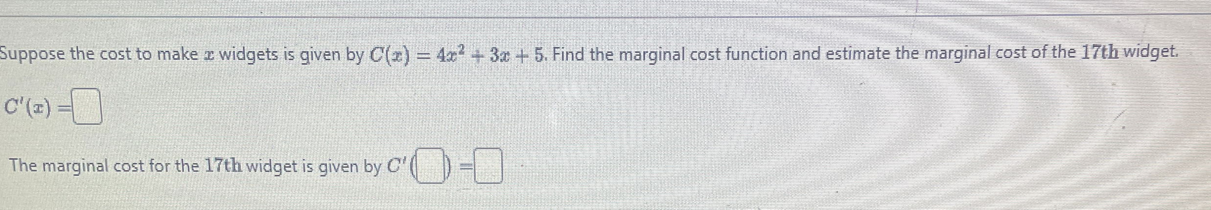 Solved Suppose the cost to make x ﻿widgets is given by | Chegg.com