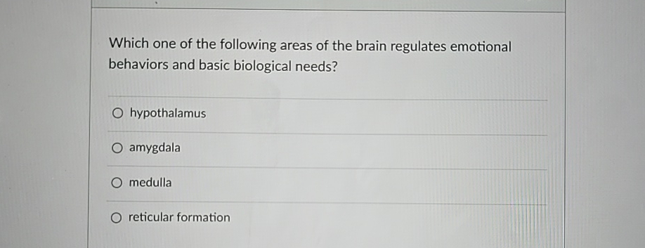 Solved Which one of the following areas of the brain | Chegg.com