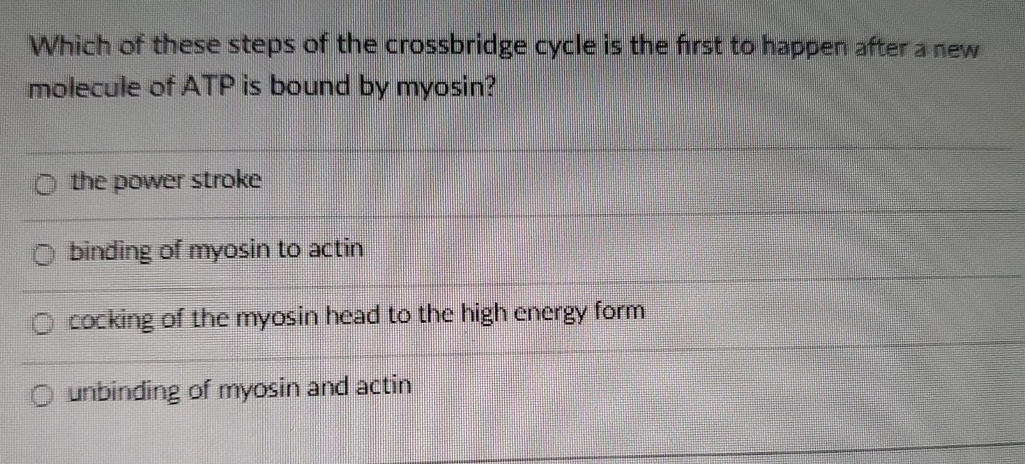 Solved Which of these steps of the crossbridge cycle is the | Chegg.com