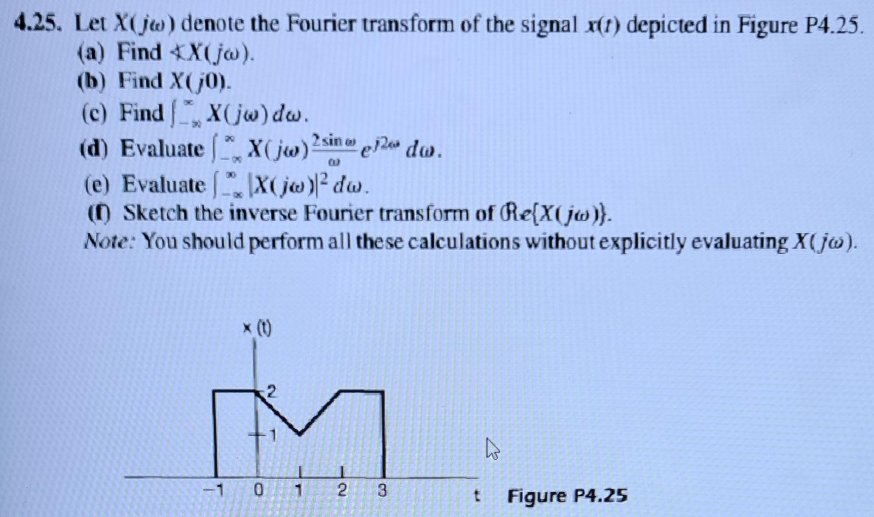 Solved 4 25 Let X Jω Denote The Fourier Transform Of The