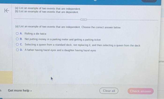 Solved (a) List an example of two events that are | Chegg.com